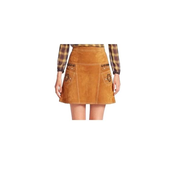 Coach | Skirts | Coach Womens Aline Lamb Suede Western Skirt With Studs ...